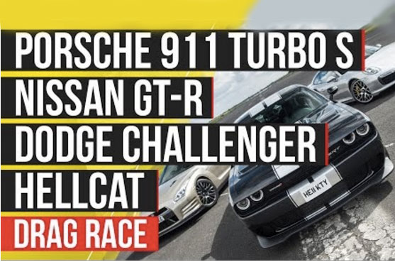 Video: Dodge Challenger Hellcat vs Porsche 911 Turbo S vs Nissan GT-R ...